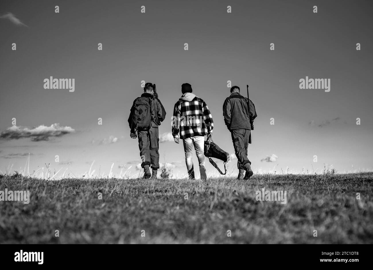 Hunters with shotgun gun on hunt. Closed and open hunting season. Track ...