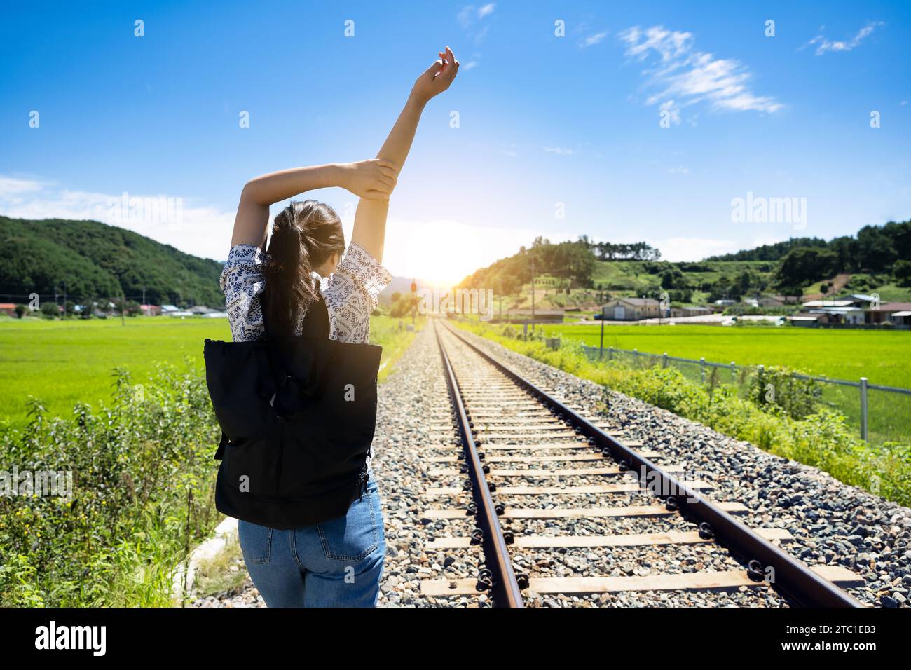 Woman railroad tracks hi-res stock photography and images - Alamy
