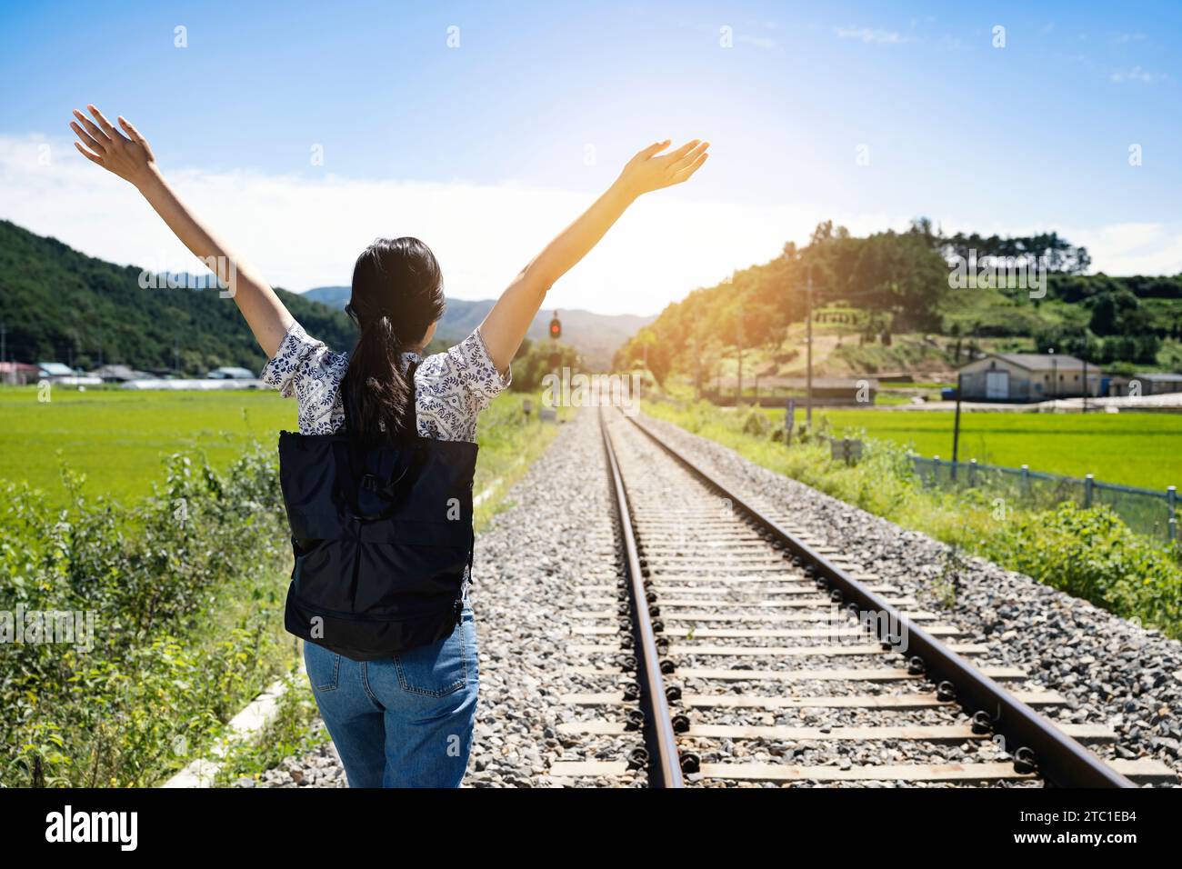 Young female traveler traveling train hi-res stock photography and ...