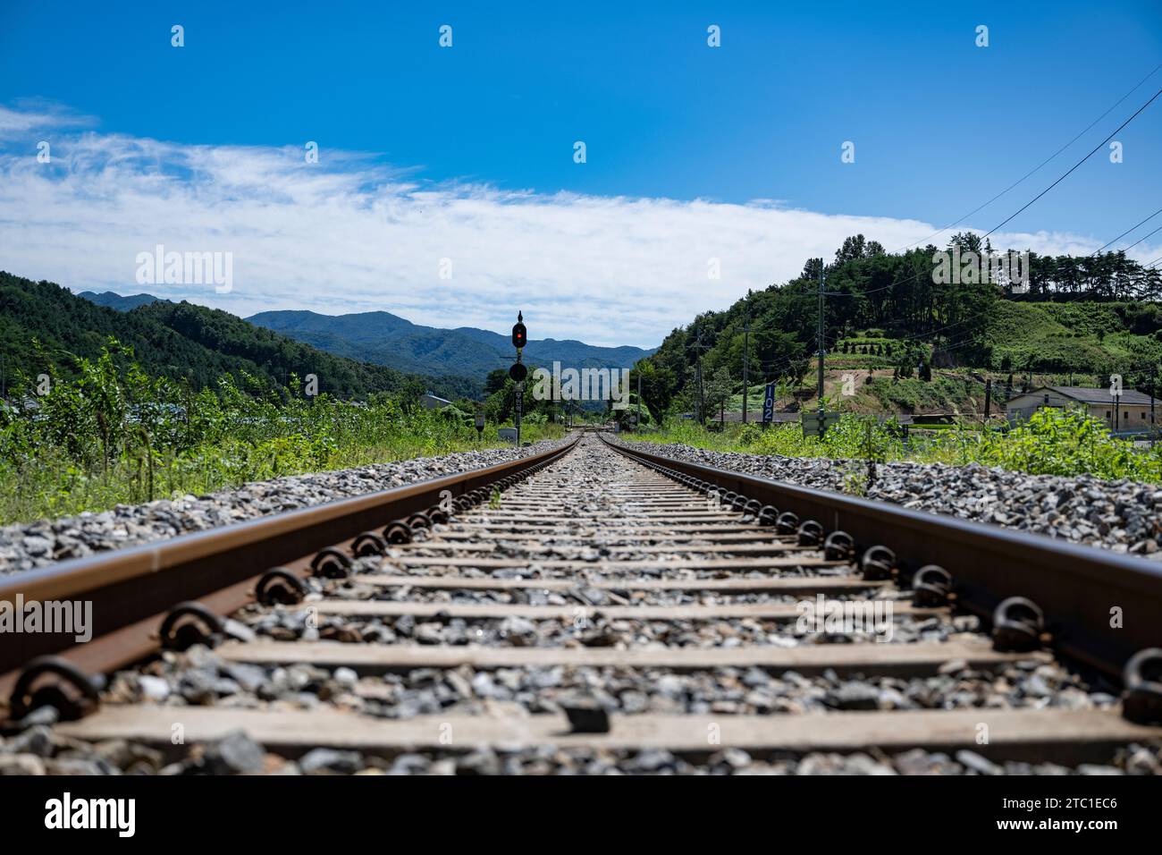 Panoramic photo of train railroad Stock Photo - Alamy