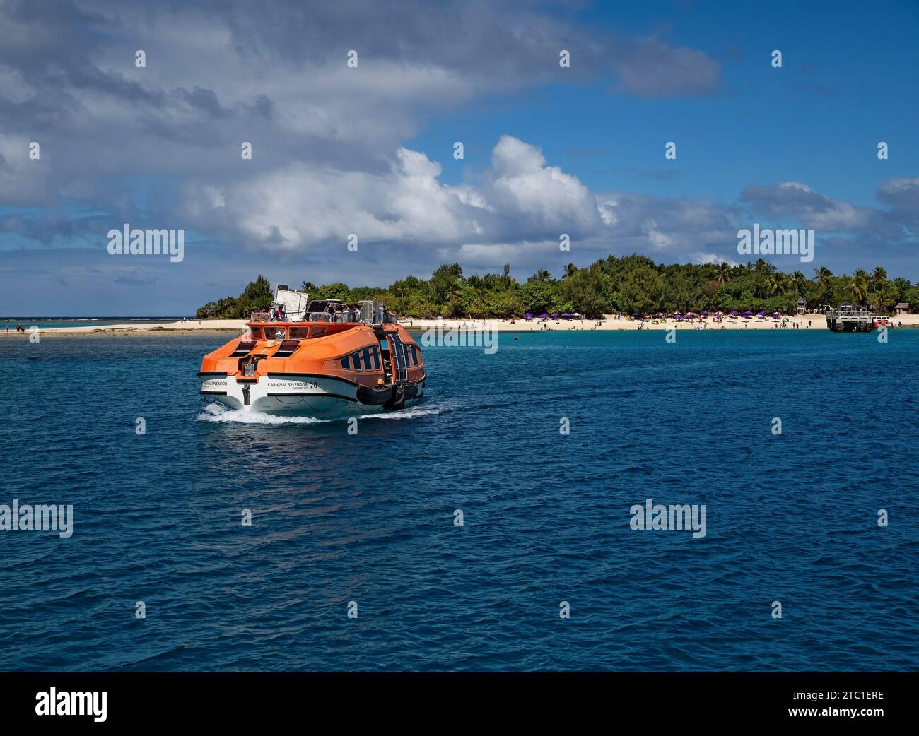 South Pacific Cruise / Cruise ship passengers aboard a tender boat from ...