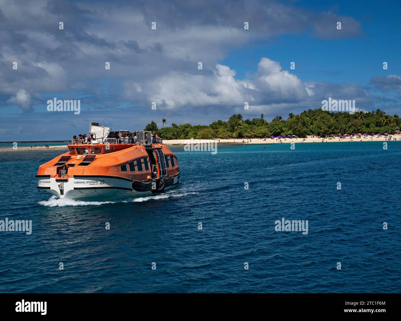 South Pacific Cruise / Cruise ship passengers aboard a tender boat from ...