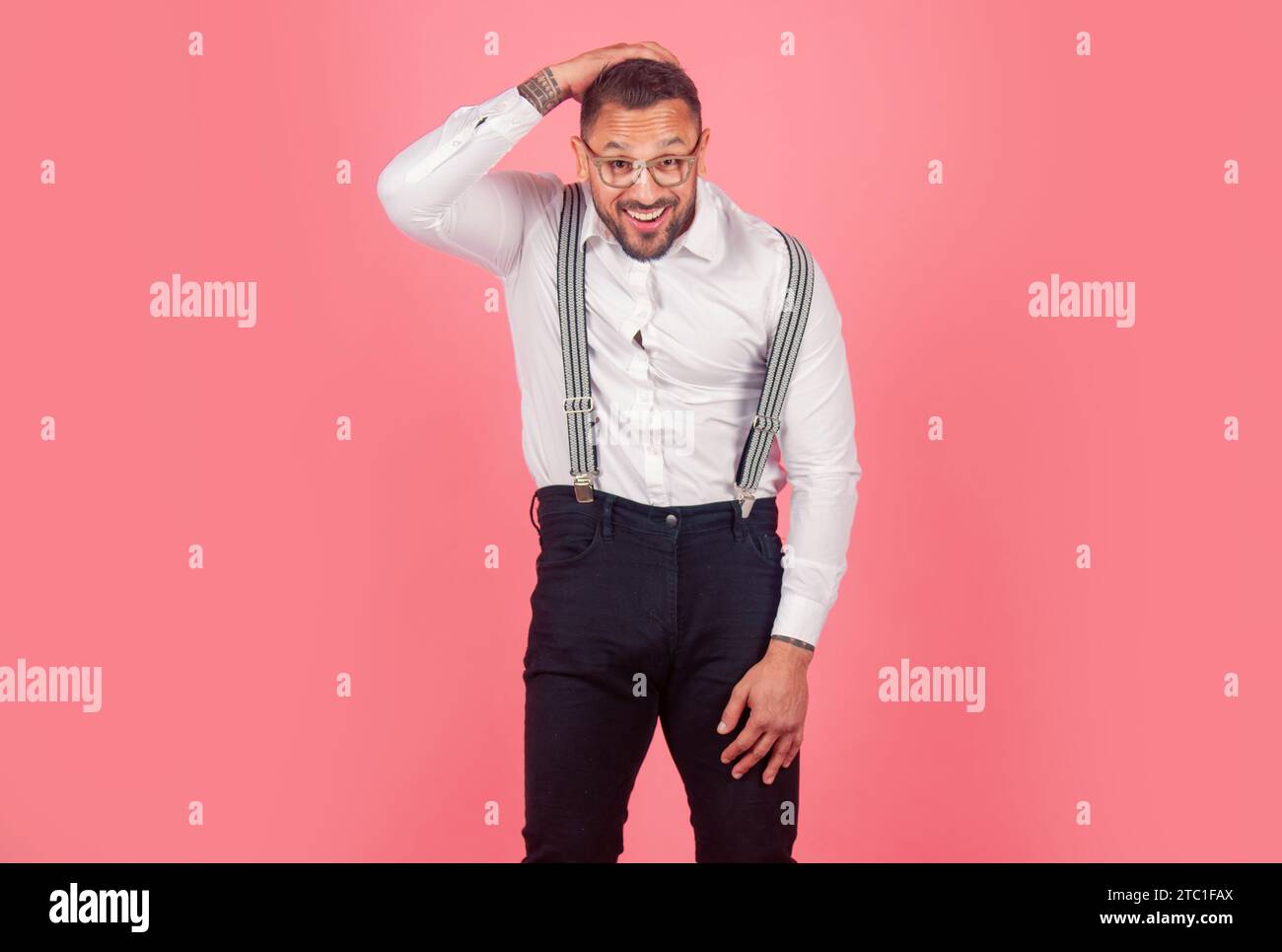 Funny nerd. Crazy freak guy. Portrait of funny funky crazy man with ...