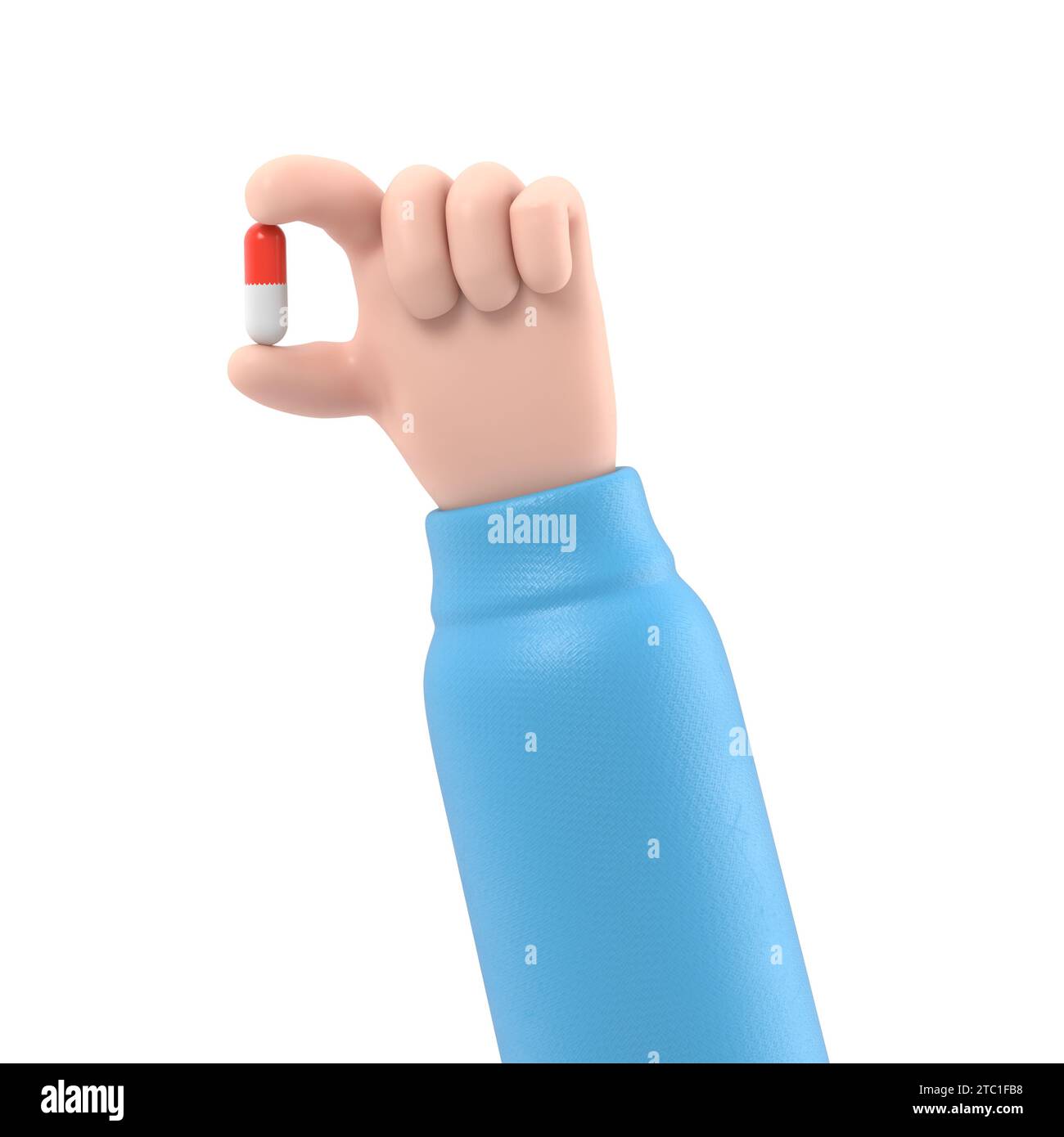 3d render. red white pill icon. Doctor or pharmacist cartoon hand with ...