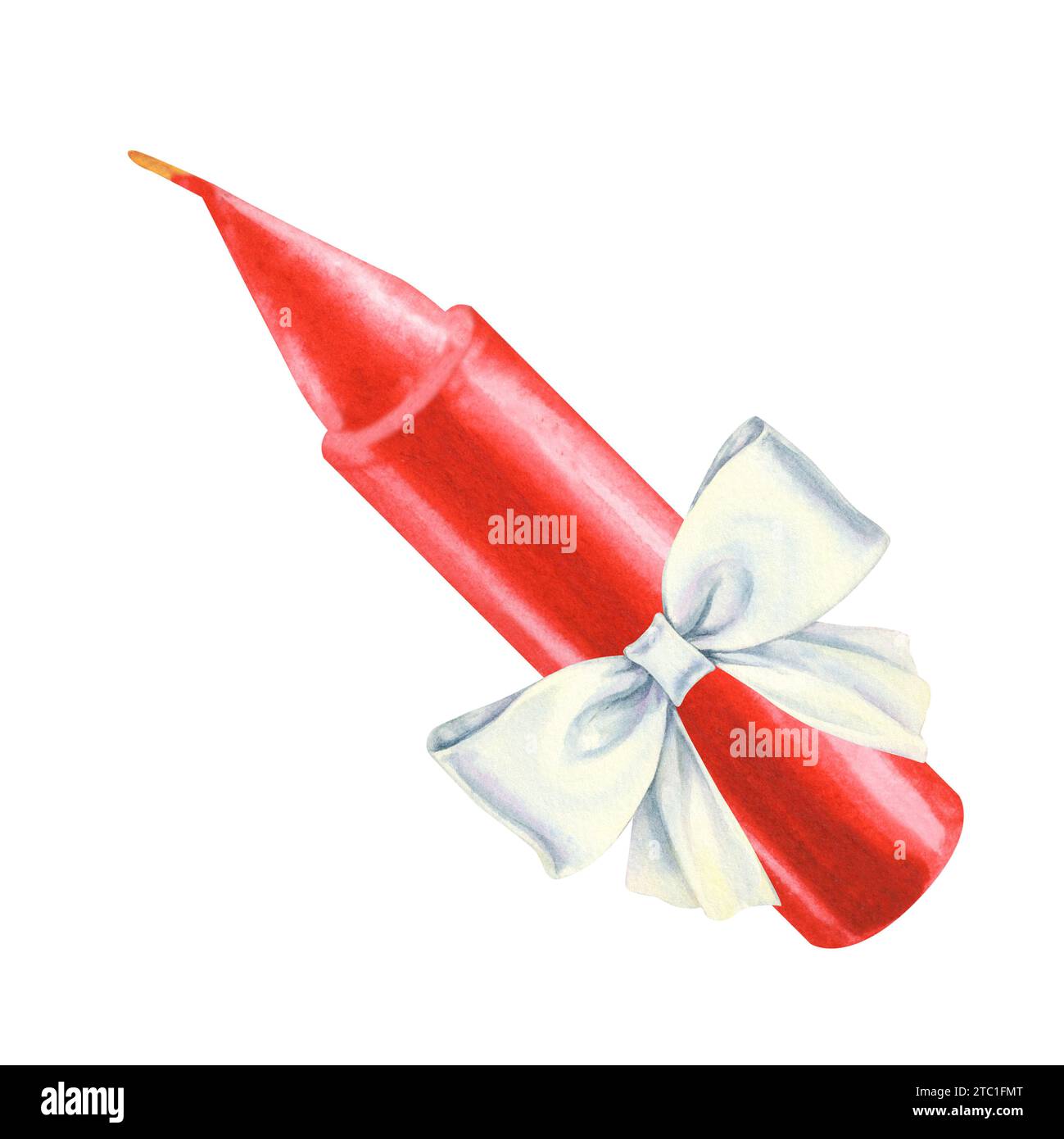 Watercolor red candles with bow for illustrations for Christmas ...