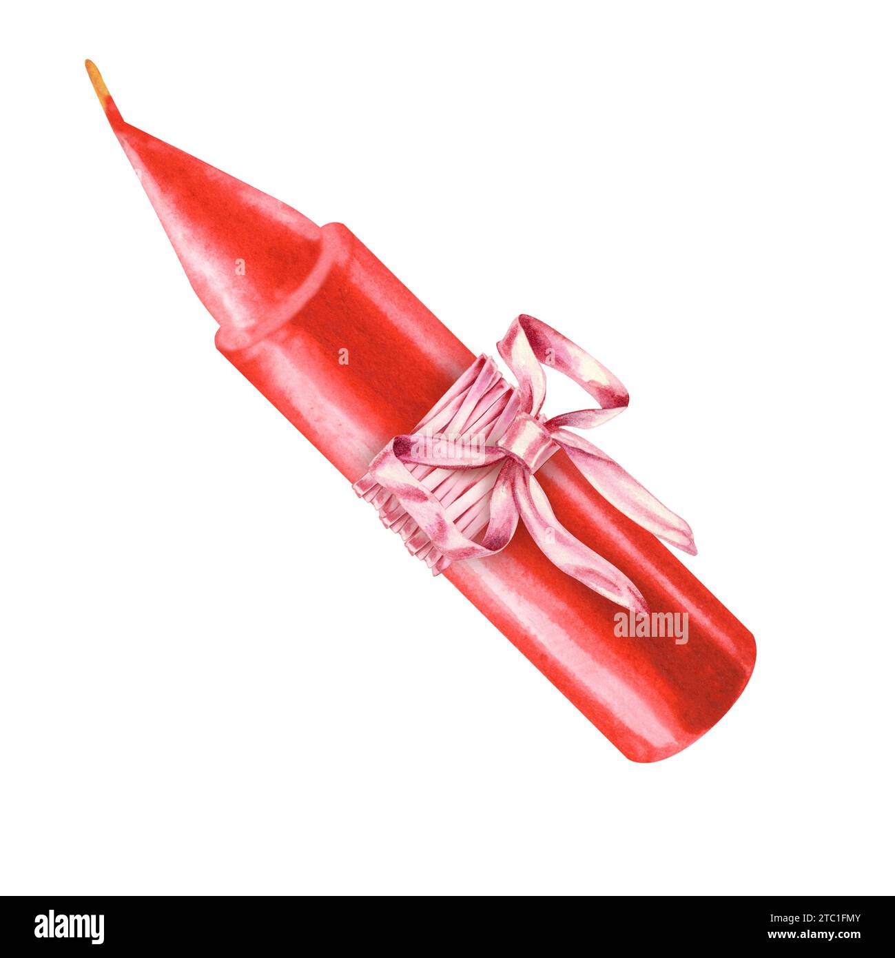 Watercolor red candles with bow for illustrations for Christmas ...