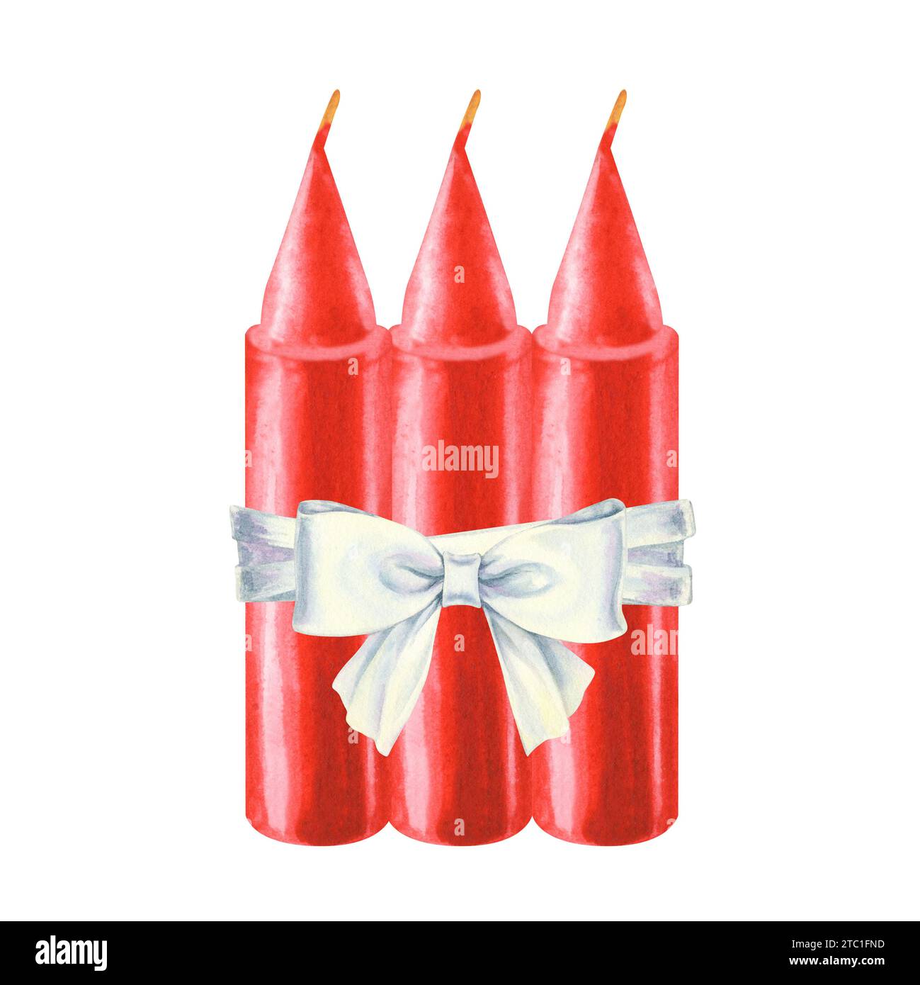 Watercolor red candles with bow for illustrations for Christmas ...