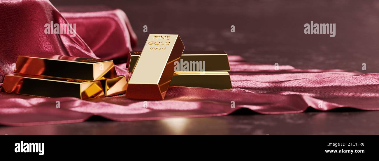 Stacked Gold bars placed on glossy background 3D rendering soft focus Stock Photo - Alamy