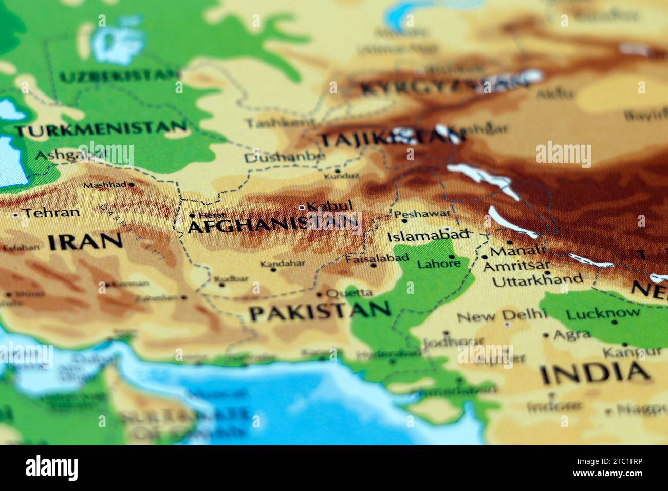 world map of asian continent, india, iran, pakistan, afghanistan ...