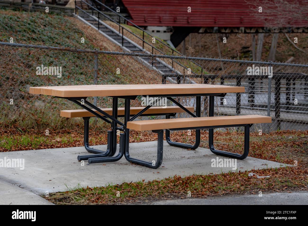 ADA Wheelchair accessible picnic table with concrete surface Stock ...
