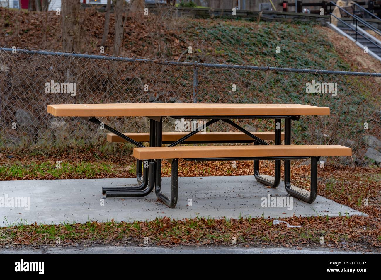 ADA Wheelchair accessible picnic table with concrete surface Stock ...