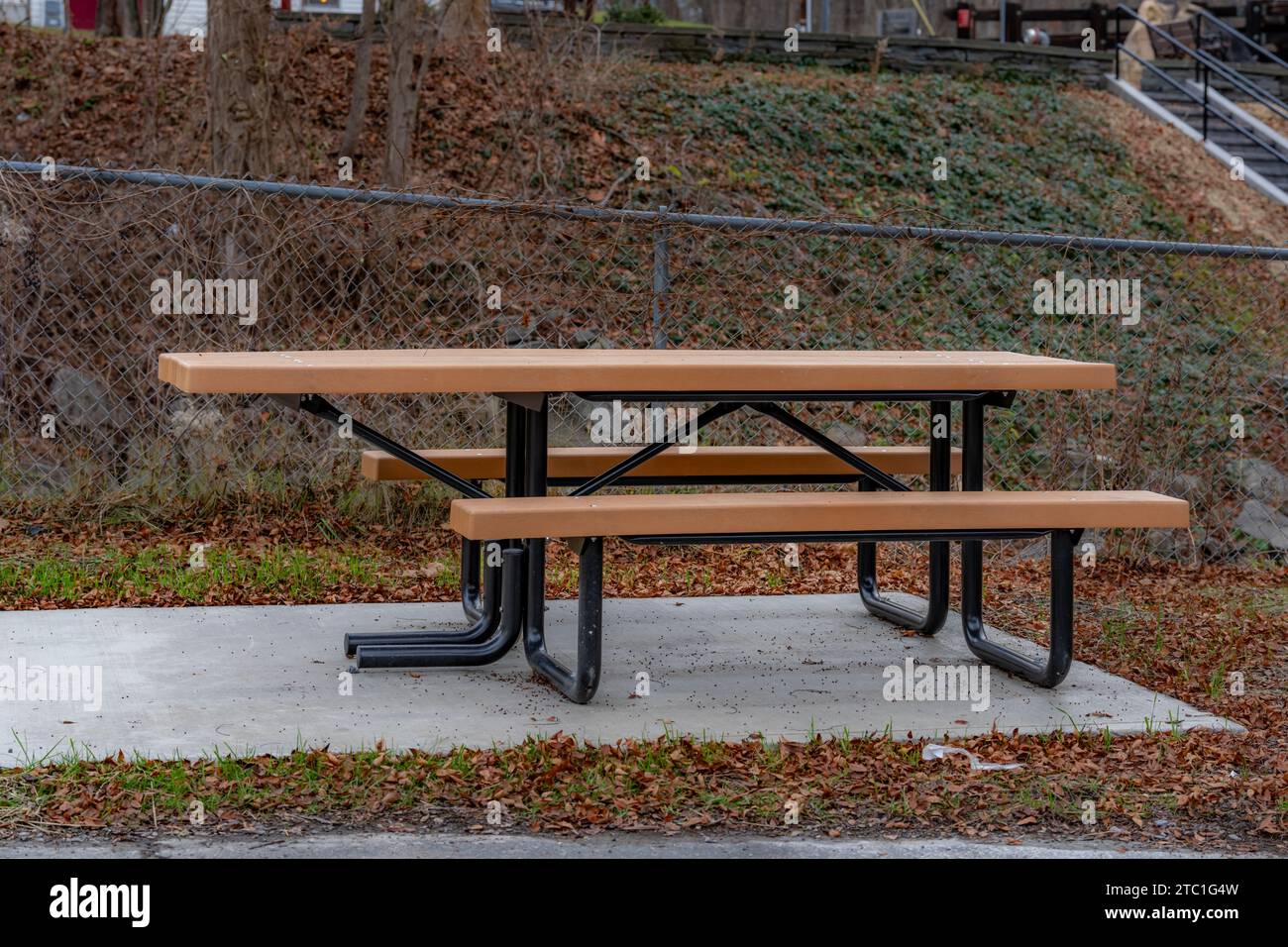 ADA Wheelchair accessible picnic table with concrete surface Stock ...