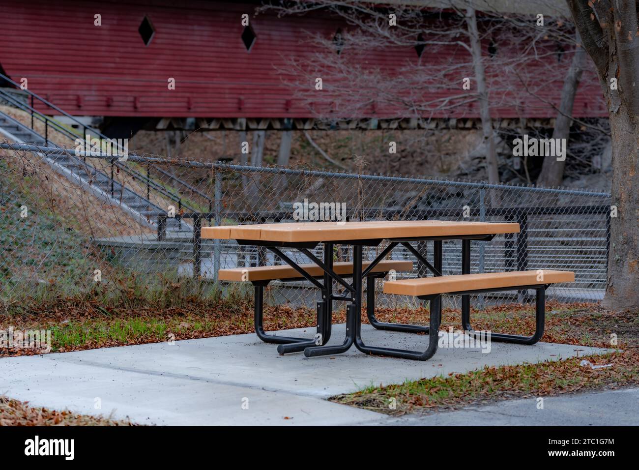 ADA Wheelchair accessible picnic table with concrete surface Stock ...