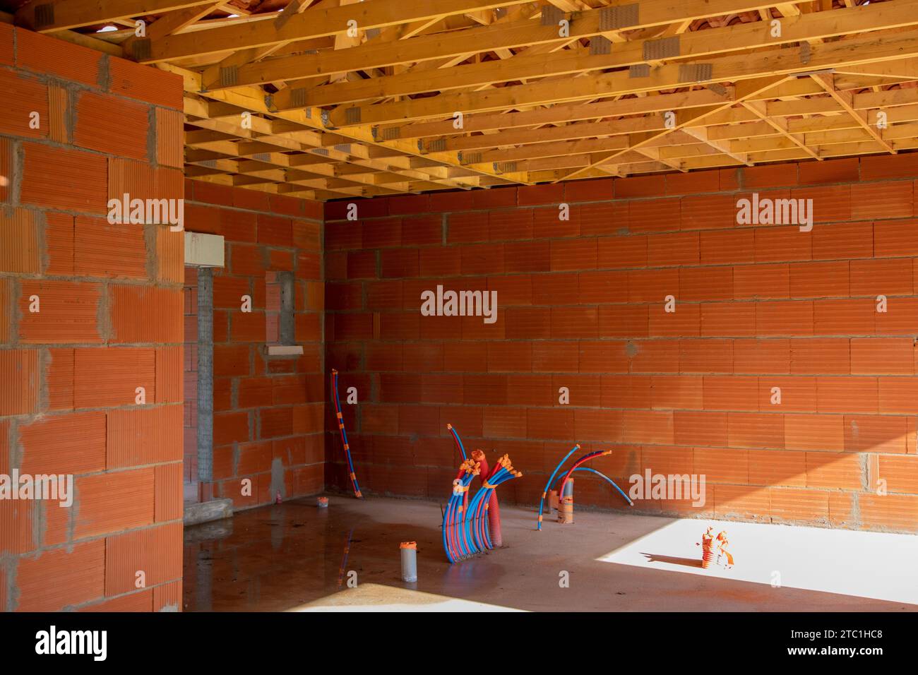 Building construction site in progress to new house room with water ...