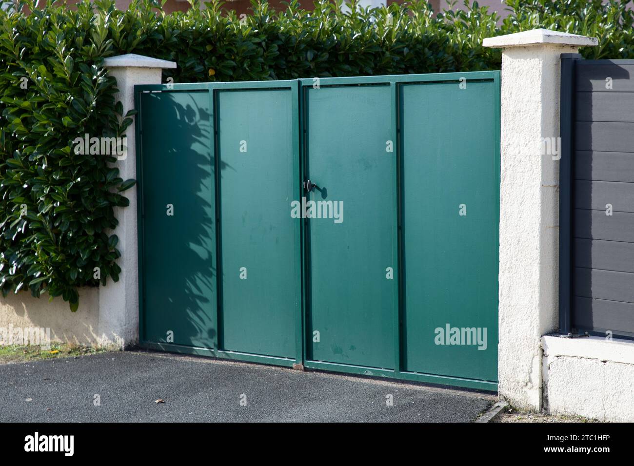 door green steel high gate aluminum portal of home access Stock Photo ...