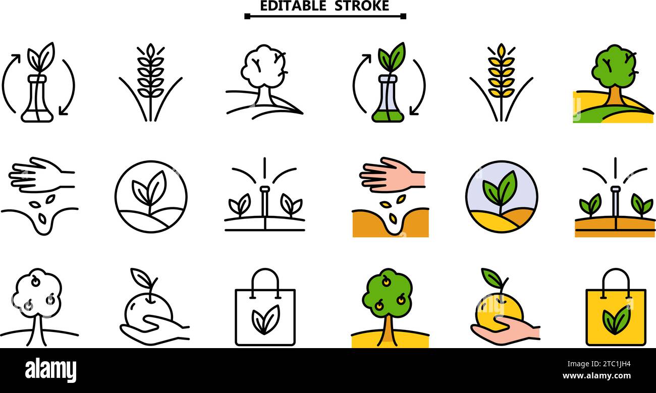 Farmer color icons set. Editable stroke. Set of farmer vector icons for ...