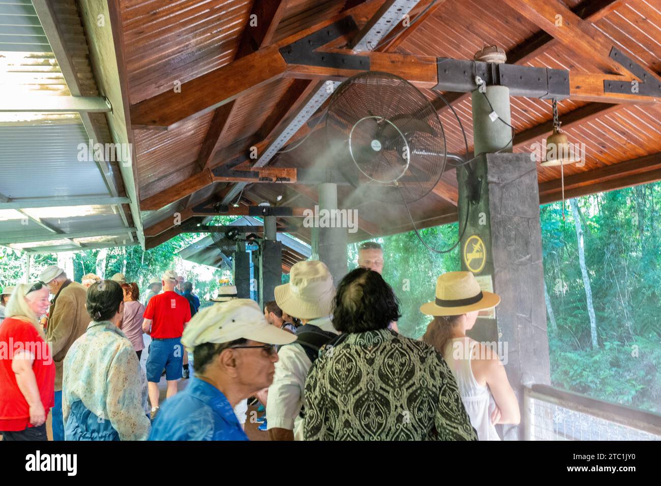 fans spraying water mist to cool visitors. garganta train station ...