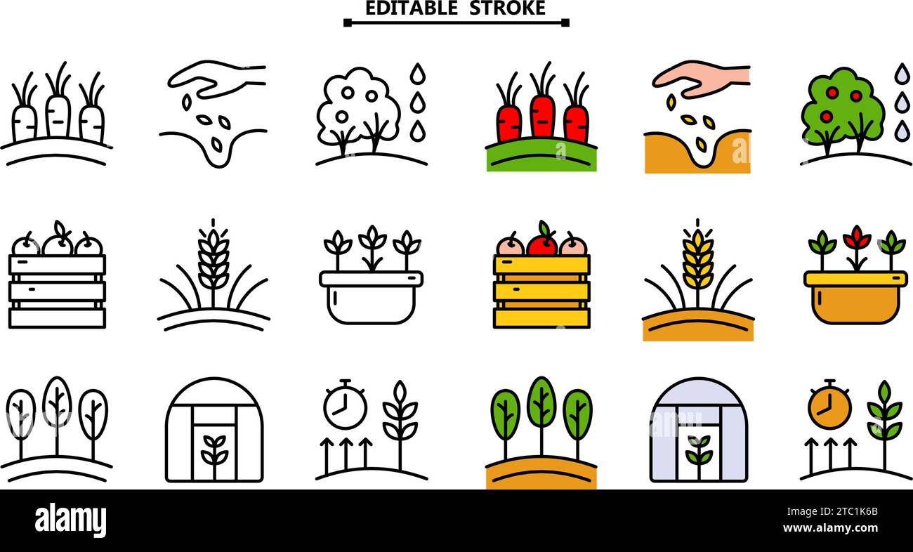 Farmer icons set. Editable stroke. Flat collection of farmer vector ...