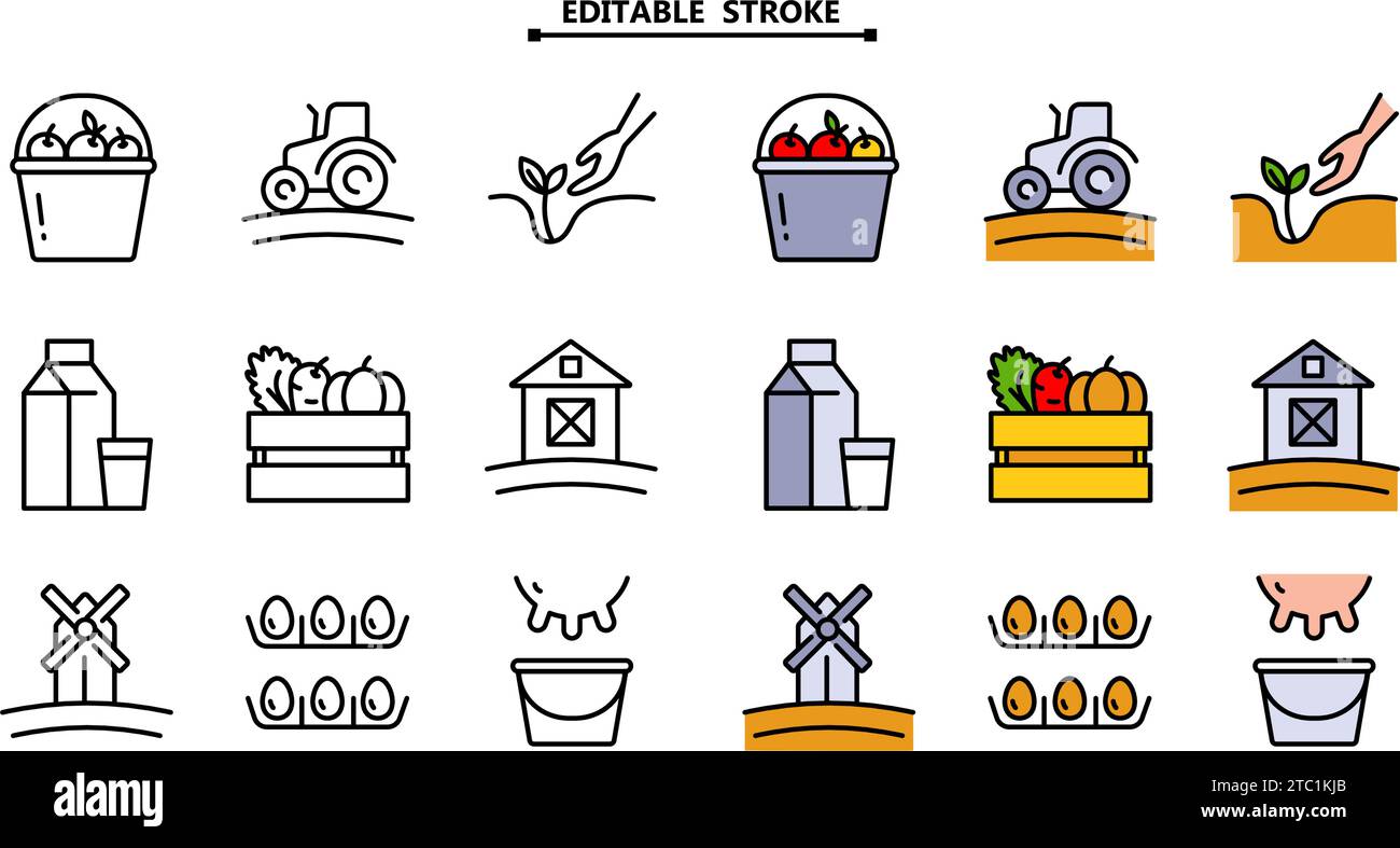 Set of vector color icons related to agriculture. Editable stroke ...