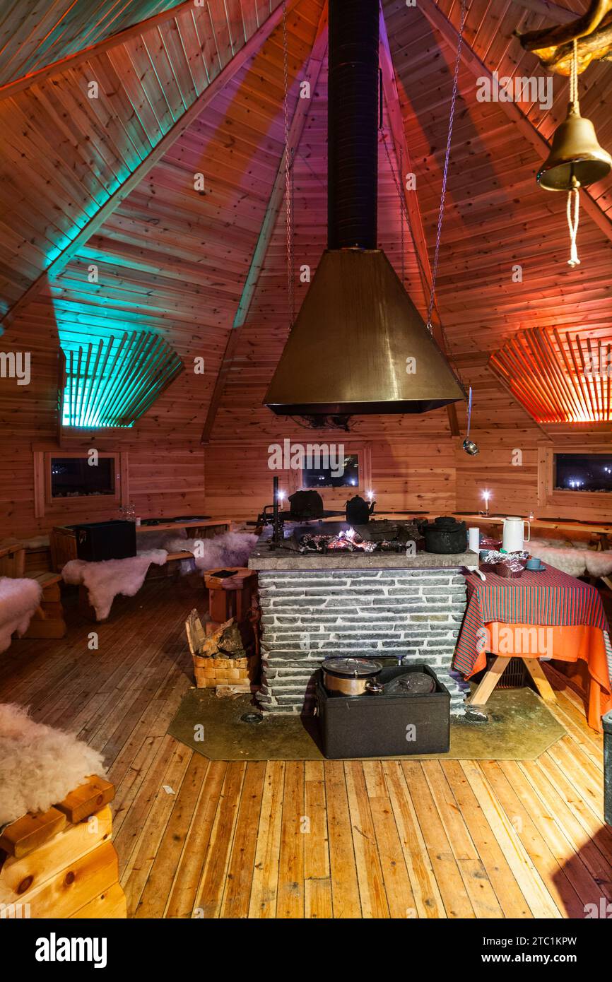 Saariselka, Finland - November 29, 2010: In a Sami "kota" used to host ...