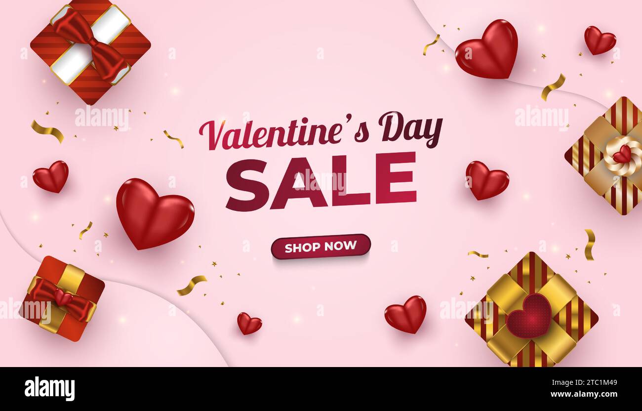 Valentine's day sale poster or banner with realistic gift box, red ...