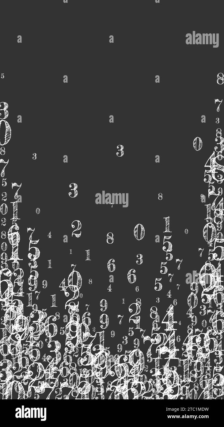Scattered numbers. White chalk digits flying chaotic. Back to school ...