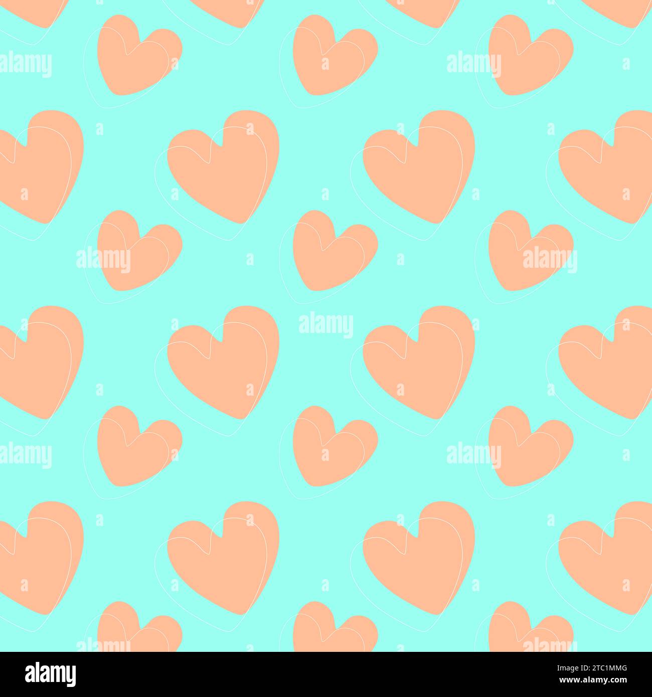 Love hearts peach fuzz trend color 2024 seamless blue background. Cute ...