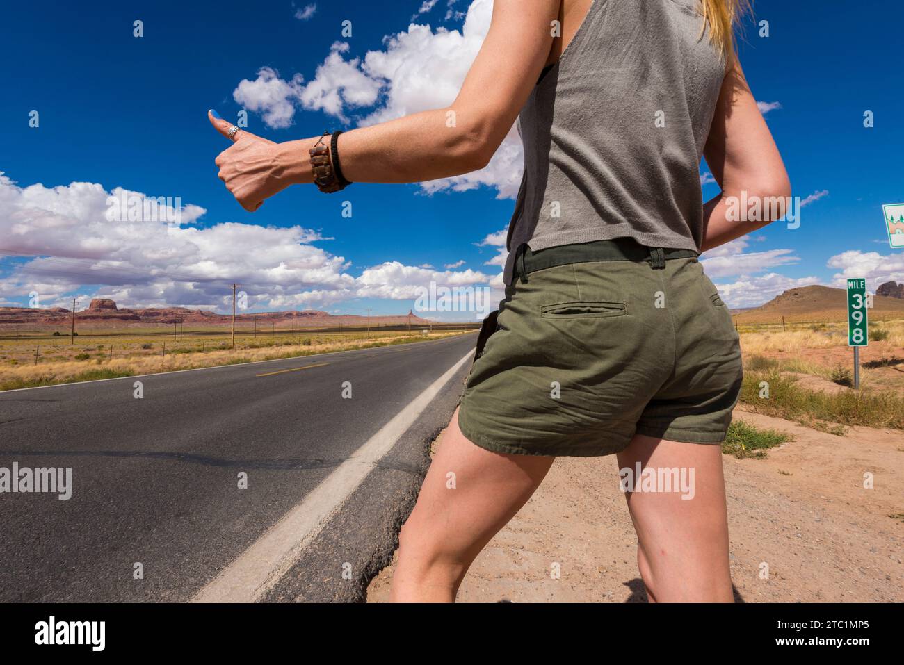 Woman in shorts blue hi-res stock photography and images - Alamy