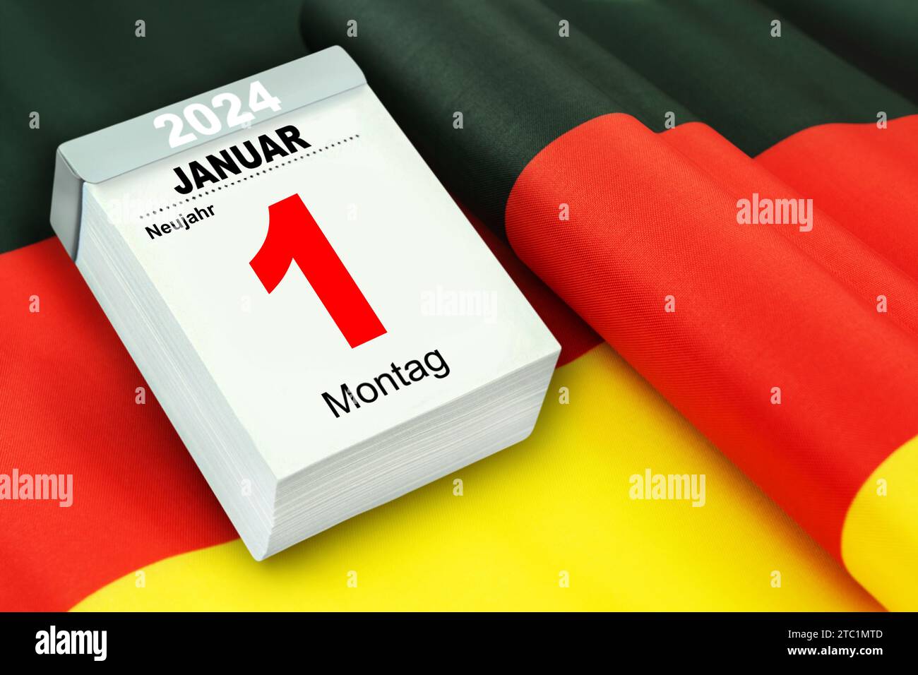 Calendar 2024 January 1 Monday New Year and German flag black red gold ...