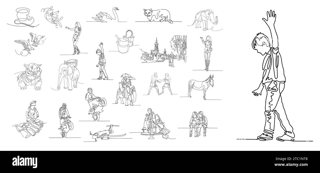 set of 22 one line drawings, vector illustration collection Stock ...