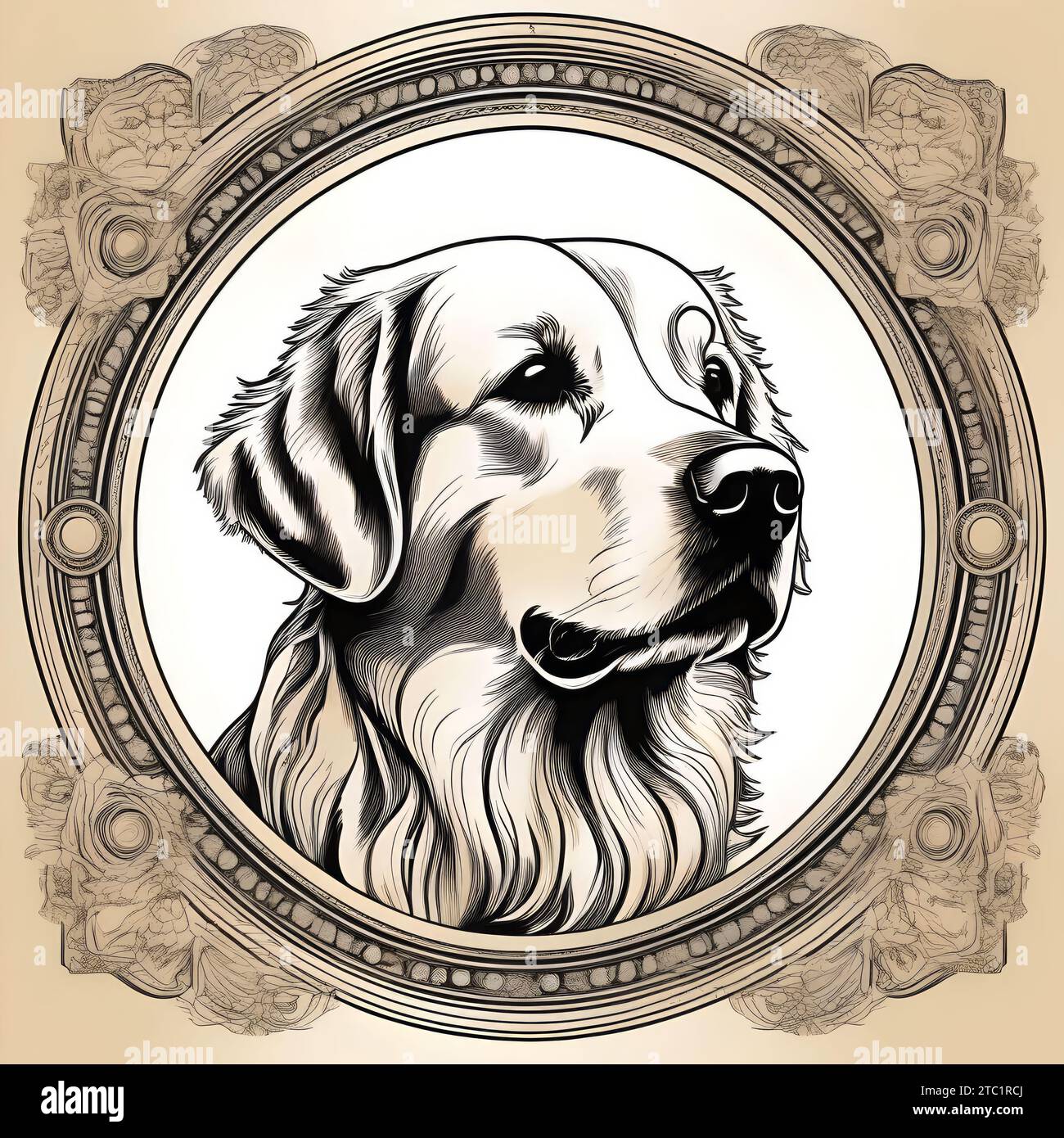 Close-up image of beautiful golden retriever breed of dog, set against ...