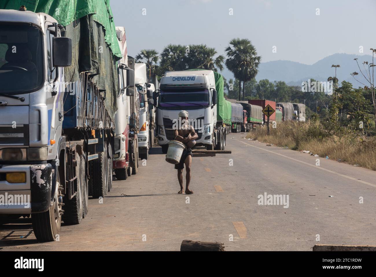 Kawkareik, Myanmar. 10th Dec, 2023. More than a hundred Trucks were ...