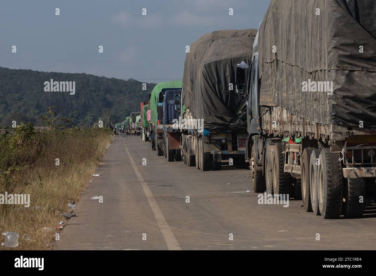 Kawkareik, Myanmar. 10th Dec, 2023. More than a hundred Trucks were ...