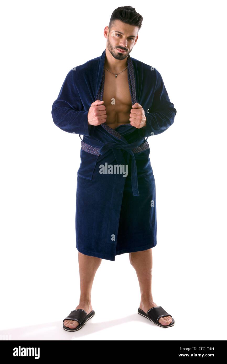 A man in a robe is posing for a picture, isolated on white in studio ...