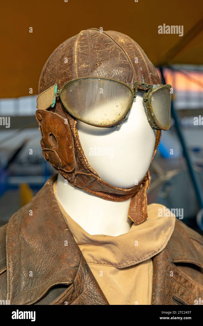 artificial mannequin bust of an aviator pilot with characteristic ...