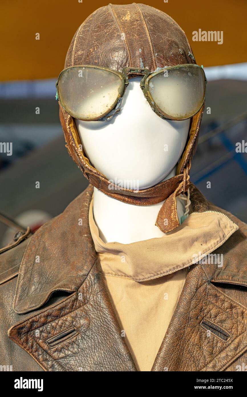 artificial mannequin bust of an aviator pilot with characteristic ...