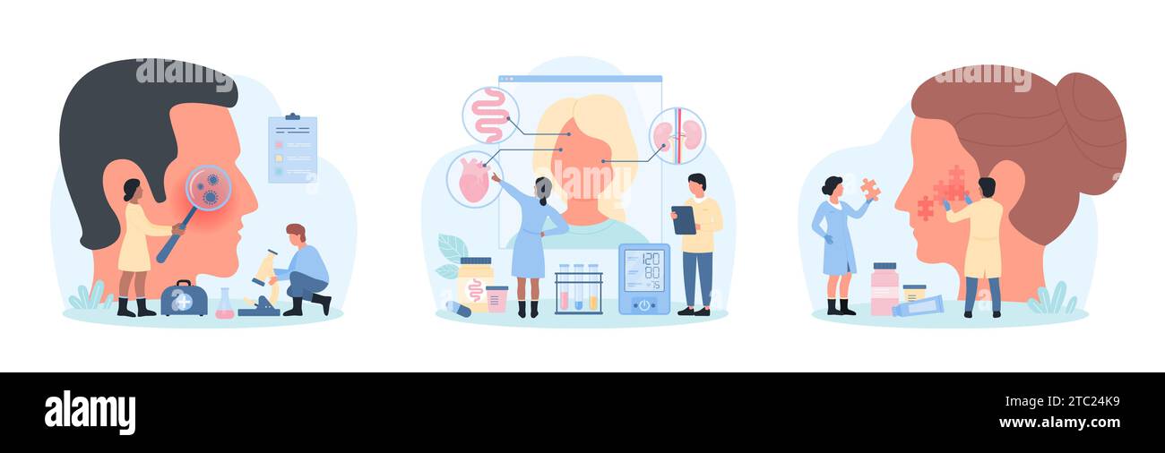 Research on skin health conditions set vector illustration. Cartoon ...