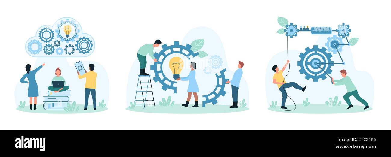 Work with digital business projects set vector illustration. Cartoon ...