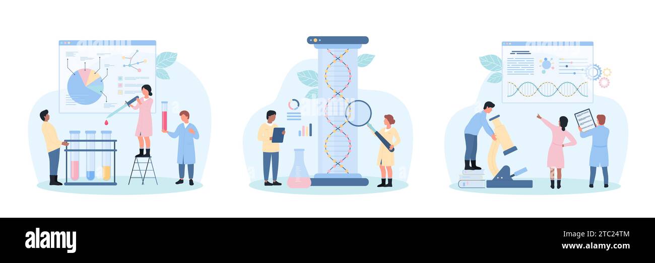 Genetic research in laboratory set, science and medicine vector ...