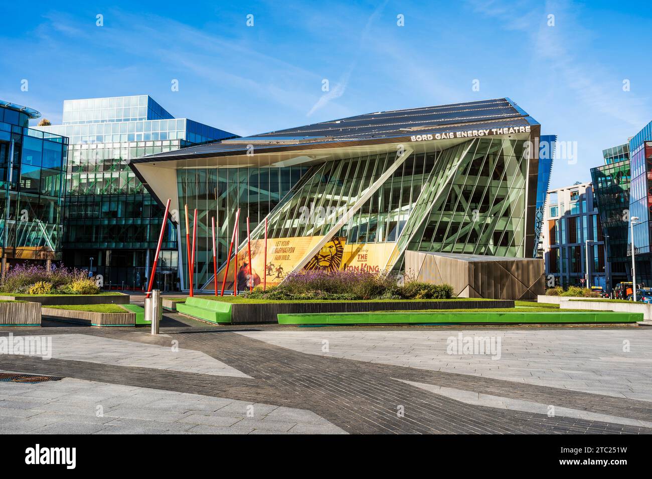 Grand Canal Square, with red resin-glass paving with red glowing angled ...