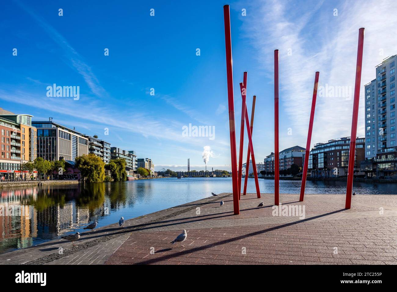 Grand Canal Square, with red resin-glass paving with red glowing angled ...