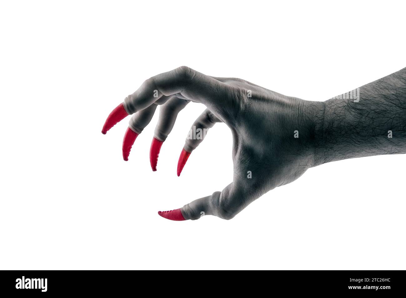 Creepy monster hand with red claws isolated on white background with ...