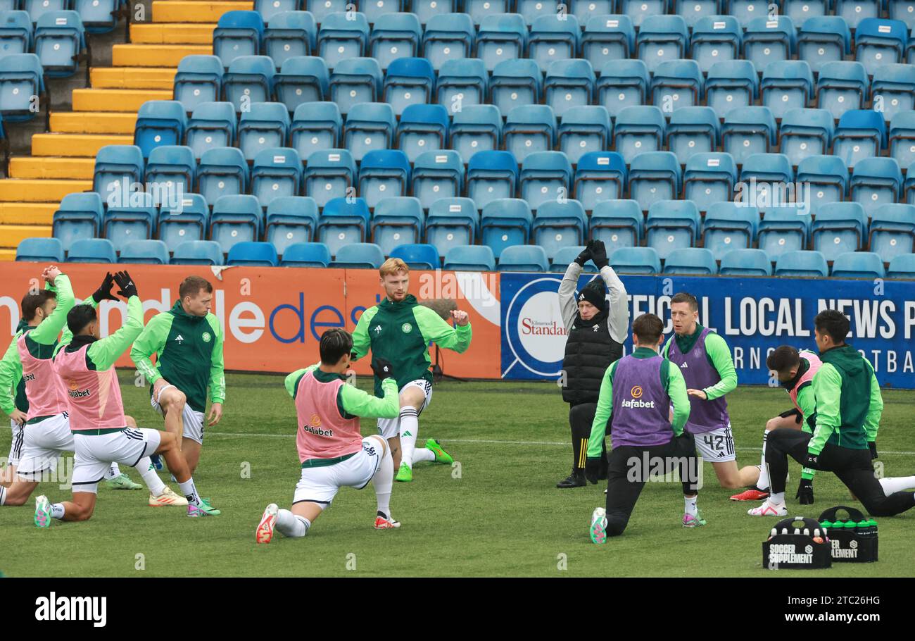 Celtic warm up prior to the cinch Premiership match at The BBSP Stadium Rugby Park, Kilmarnock ...