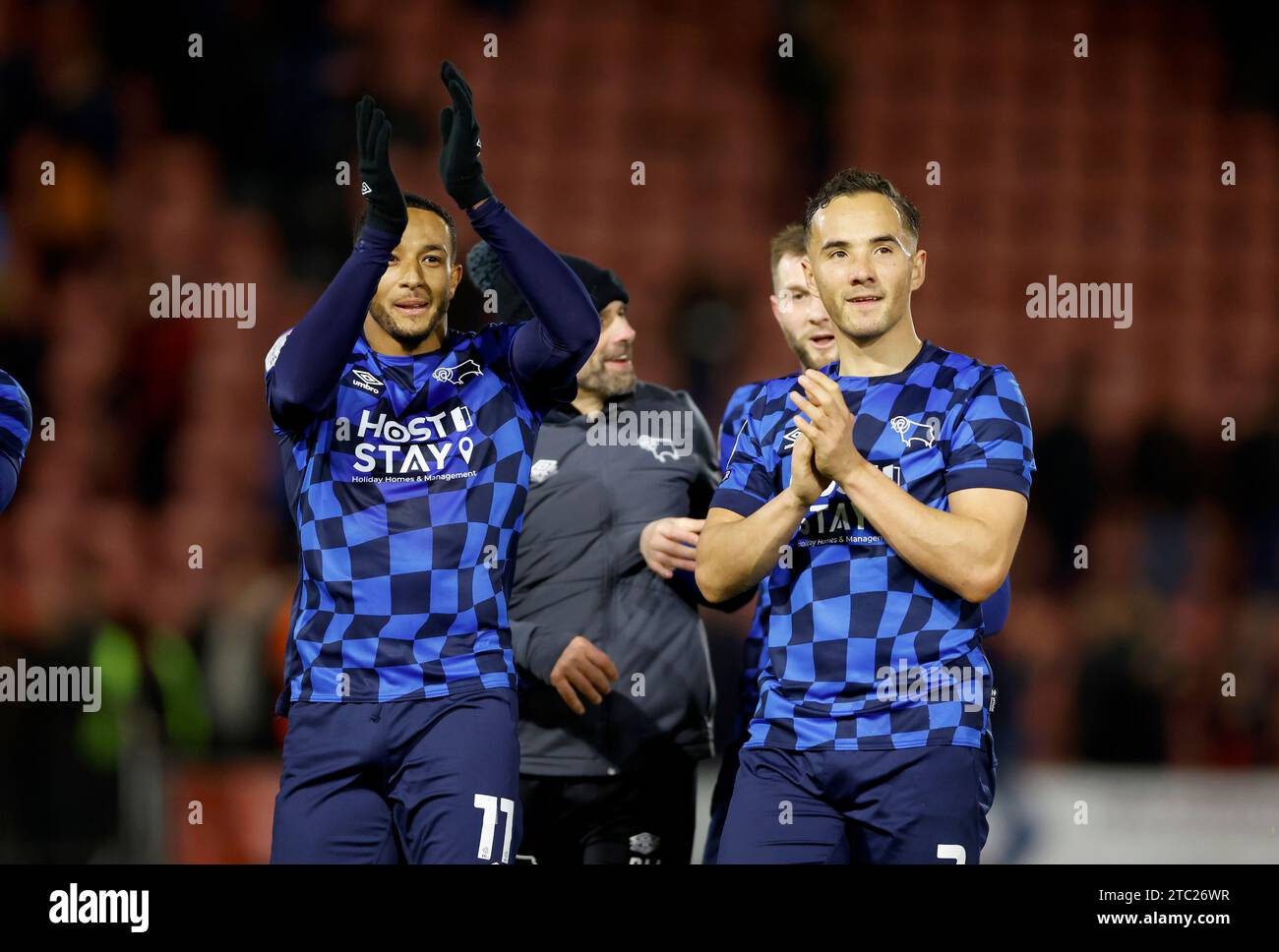 Derby County's Nathaniel Mendez-Laing (left) and Kane Wilson (right ...