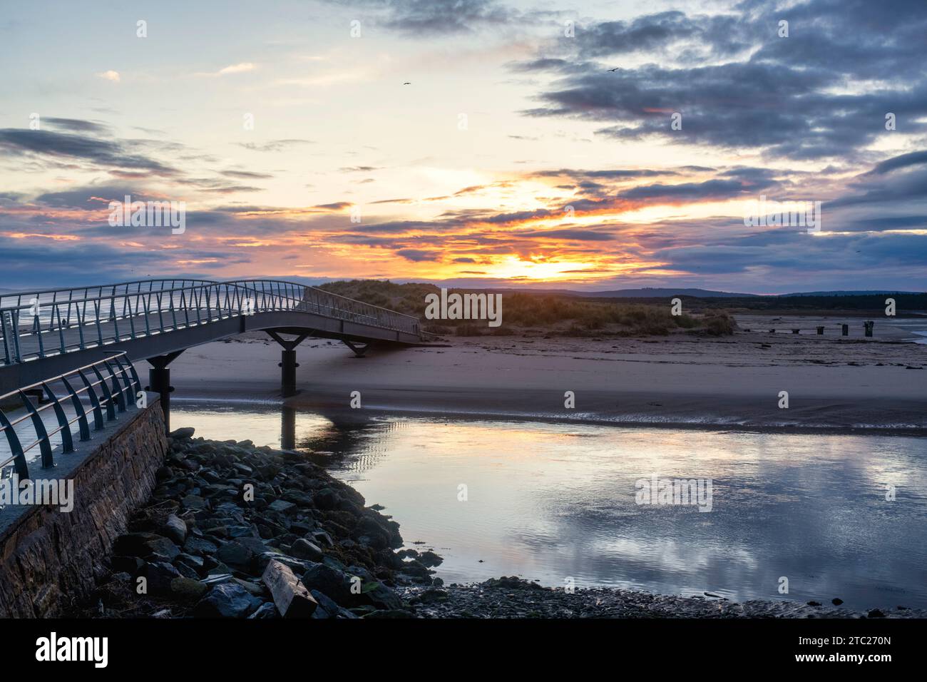 The footbridge over to east beach at sunrise. Lossiemouth, Morayshire ...
