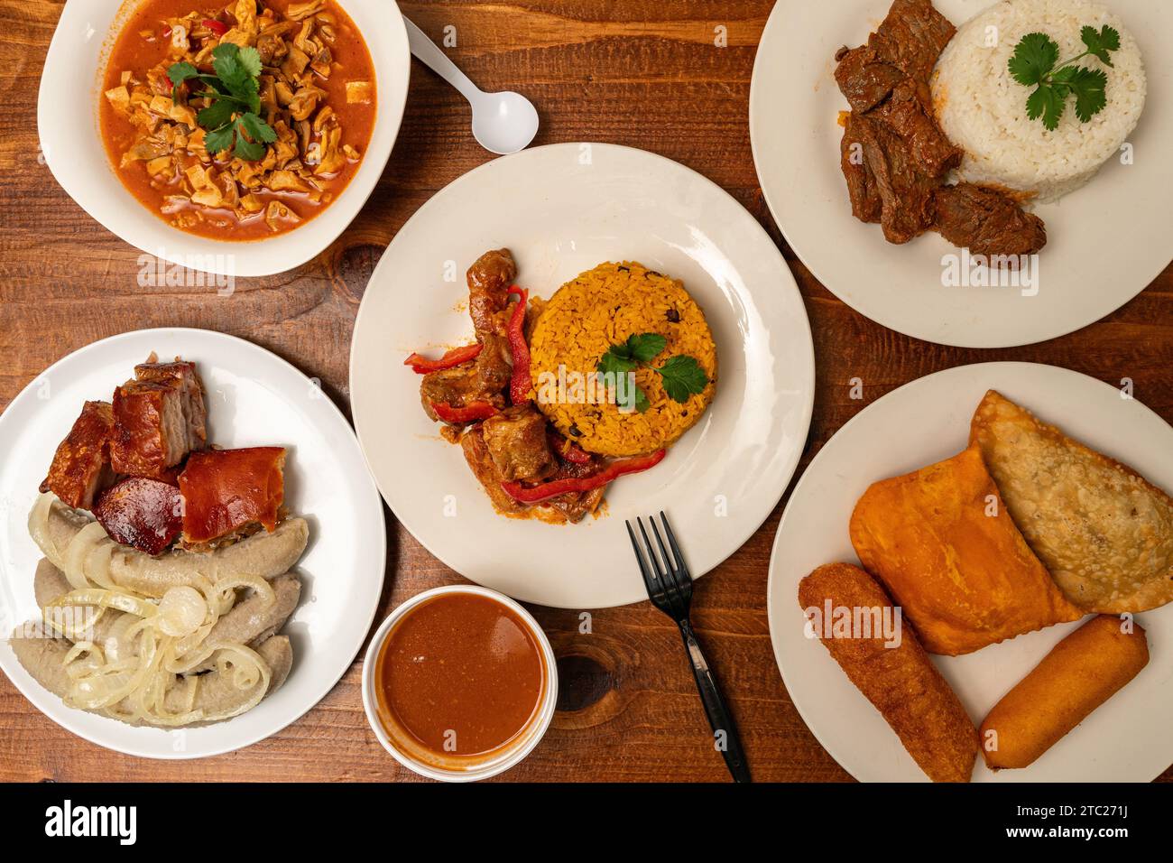 Puerto Rican Food flat lay composition Stock Photo - Alamy
