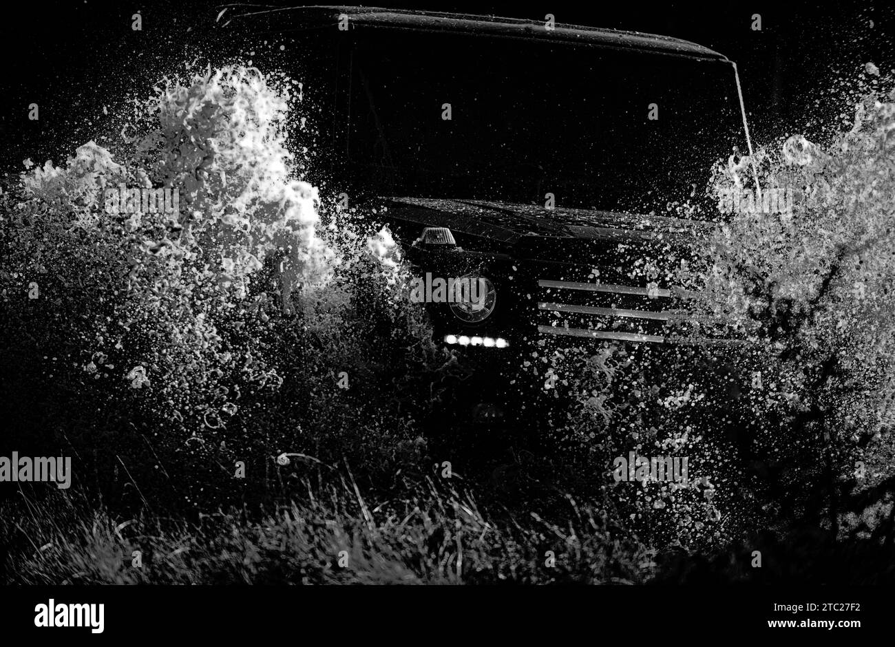 Off the road travel on mountain road. Expedition offroader. Track on ...