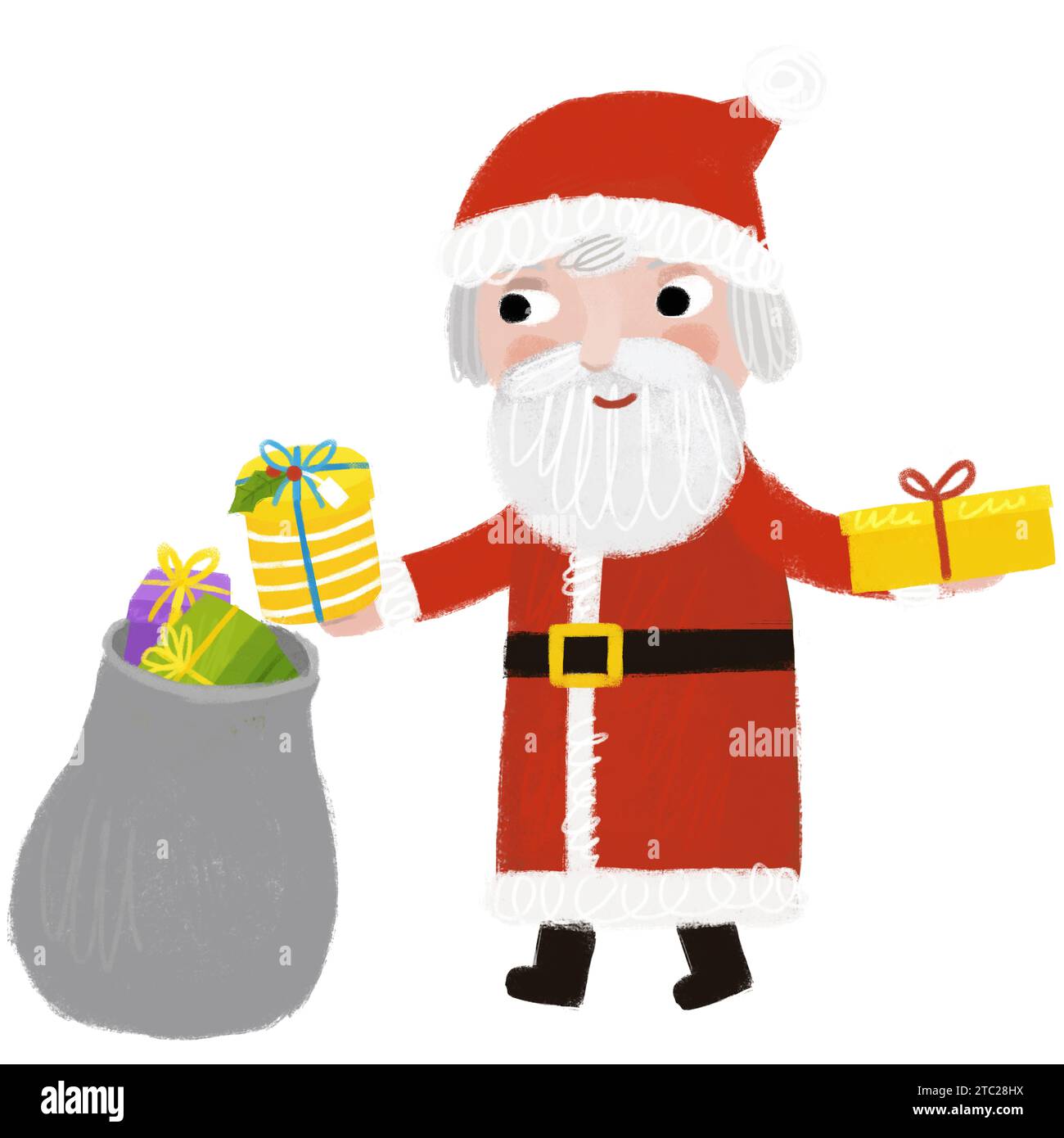 cartoon happy christmas scene with santa claus with presents ...