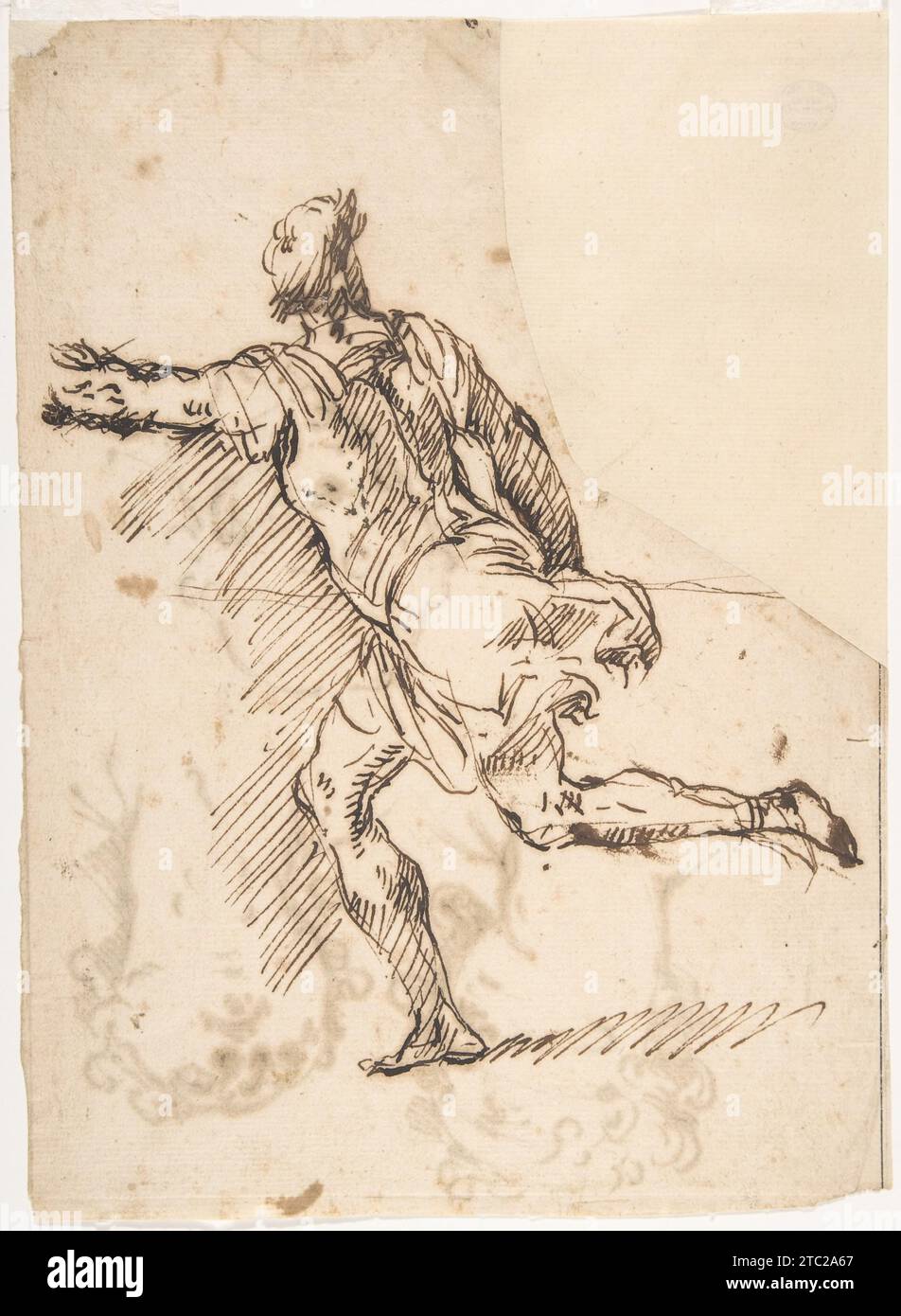 Male Figure Running (recto); Three Pen Studies of Male Heads (verso ...
