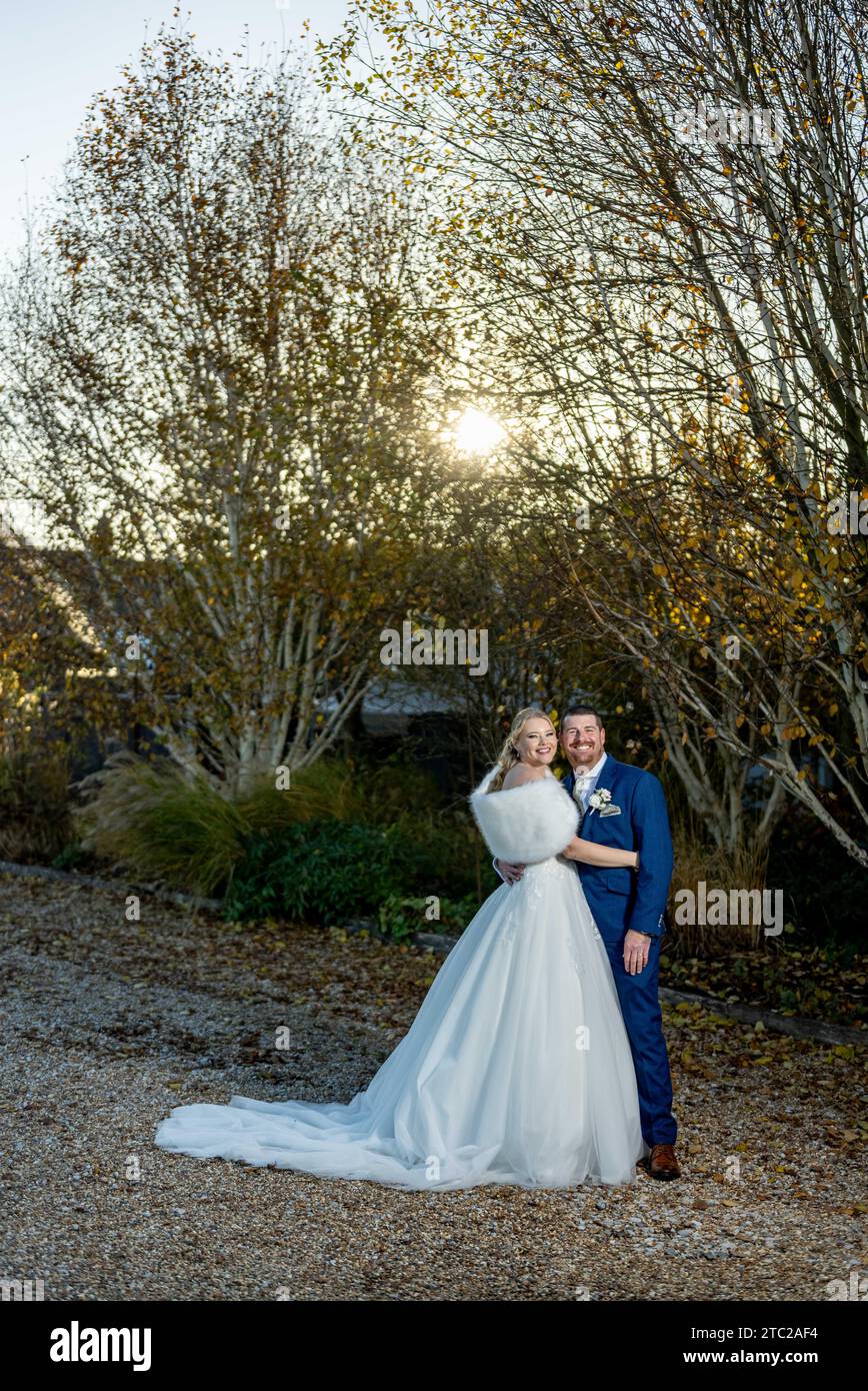 Wedding couple photographed at wedding venue Southend Barns in ...